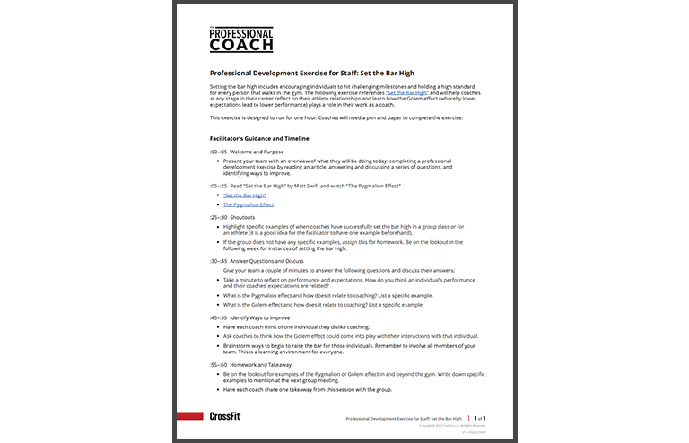 CrossFit | Professional Development Worksheet 4: Set the Bar High